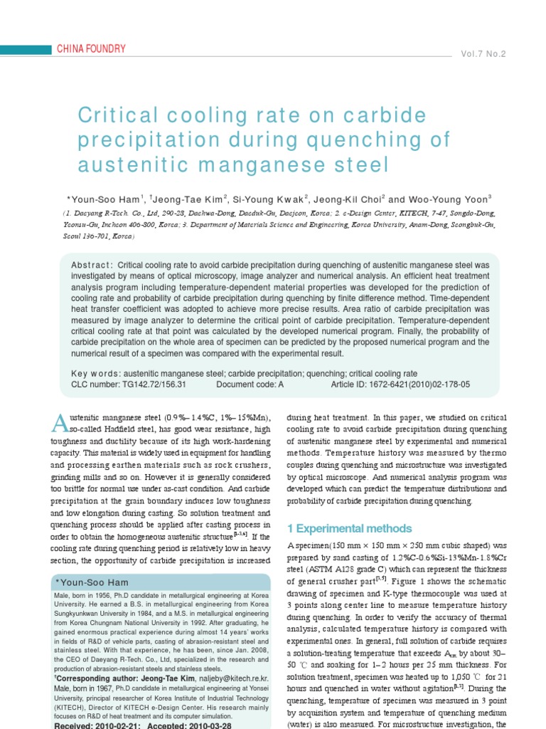 Critical Cooling Rate in Manganese Steel | PDF