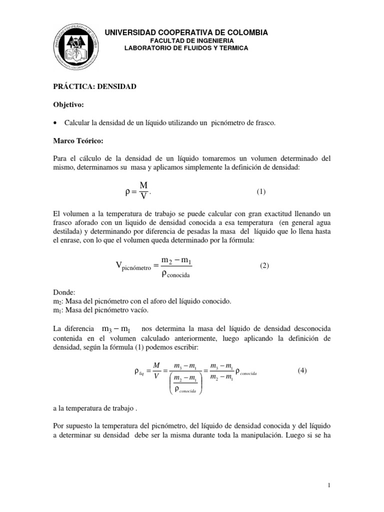 Práctica de Densidad PDF | PDF | Densidad | Medición