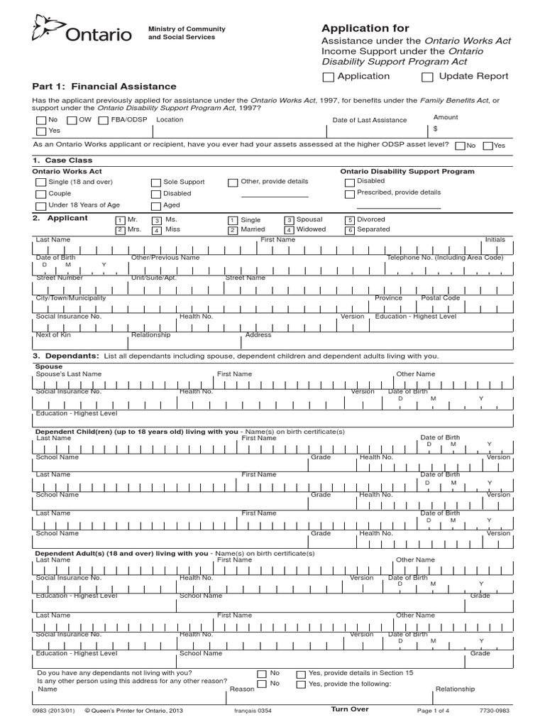 Application For Ontario Works Assistance | PDF | Mortgage Loan | Social ...