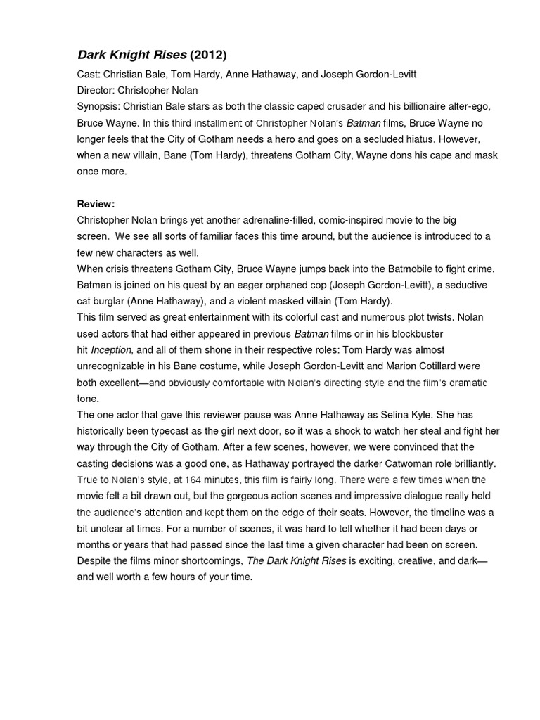 Movie Review Example | PDF | Young Adult