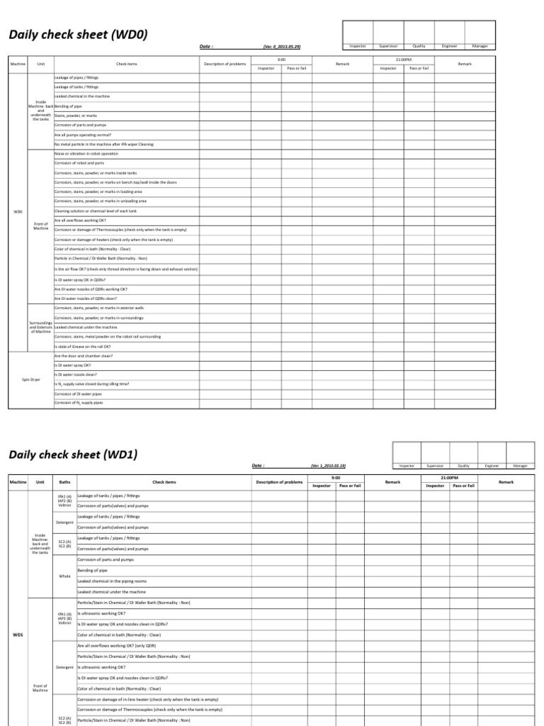 Documents of Daily Check Sheets For WDs and CR10K - 20130530 | PDF ...