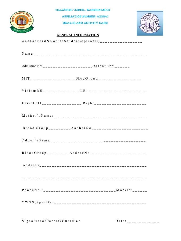 Hillwoods School Health Card Template | PDF | Self-Improvement