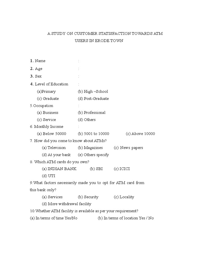 Full Chapter ATM QUESTIONNAIRE | PDF | Automated Teller Machine ...