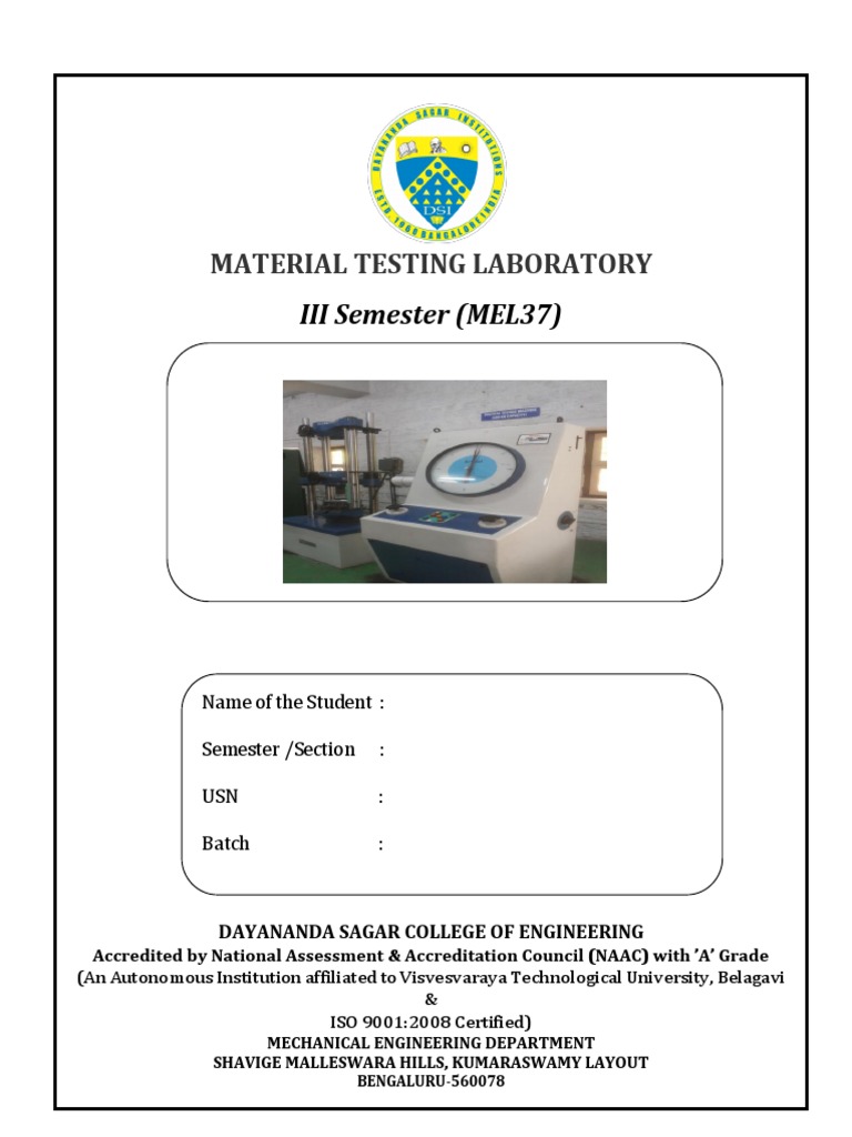 Material Testing Lab Manual | PDF | Ultimate Tensile Strength ...