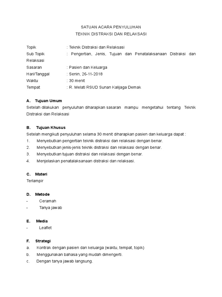 Sap Teknik Distraksi Relaksasi | PDF