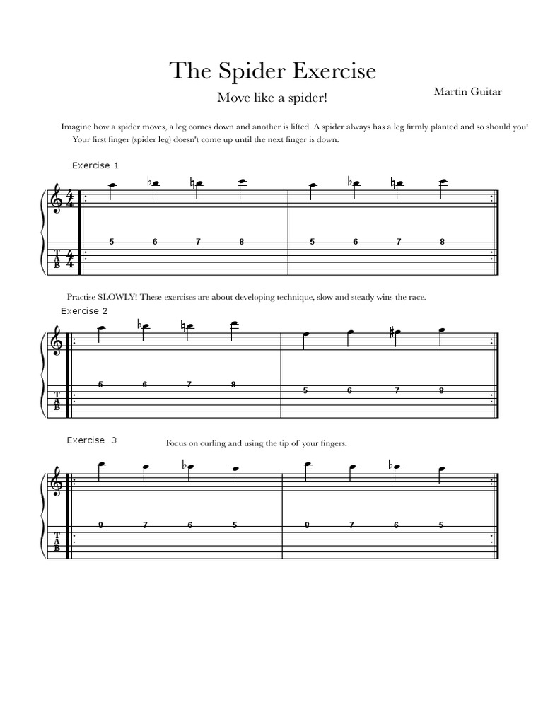The Spider Exercise Left Hand Guitar Technique Exercise | PDF | Hand ...