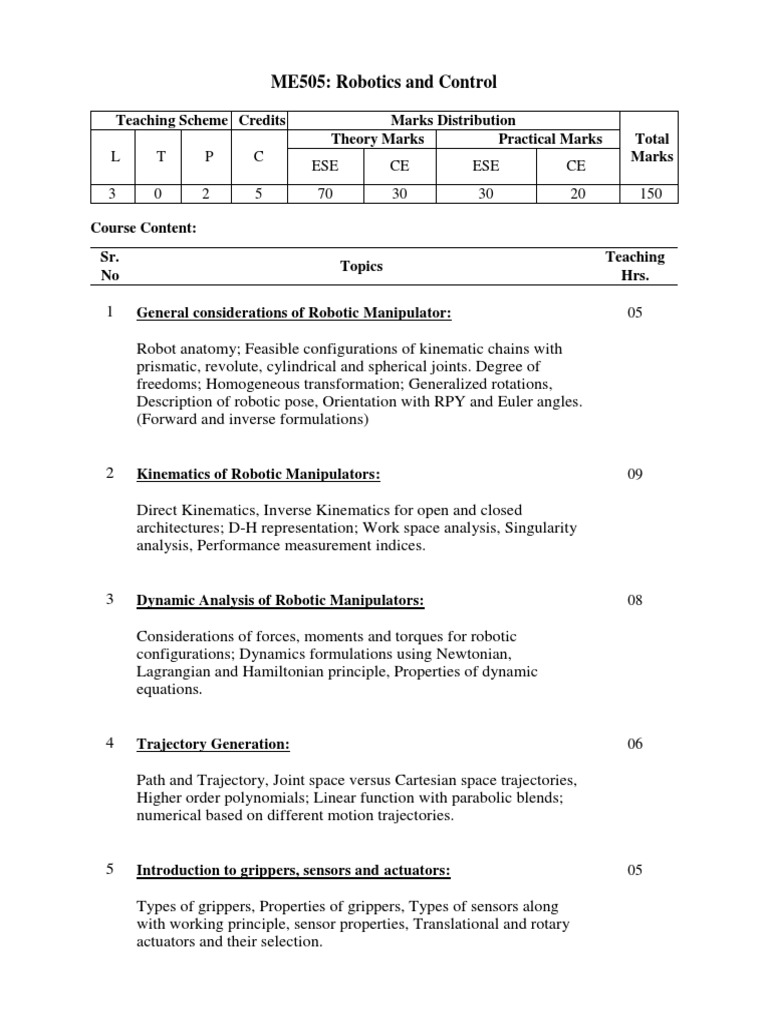 ME505 | PDF | Kinematics | Control Theory
