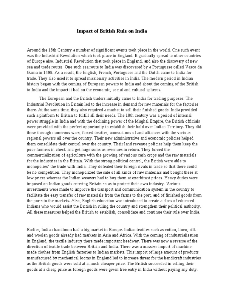 Impact of British Rule On India | PDF | Trade | United Kingdom