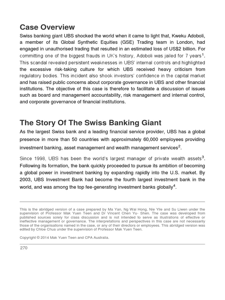 Case Overview | PDF | Ubs | Investment Banking