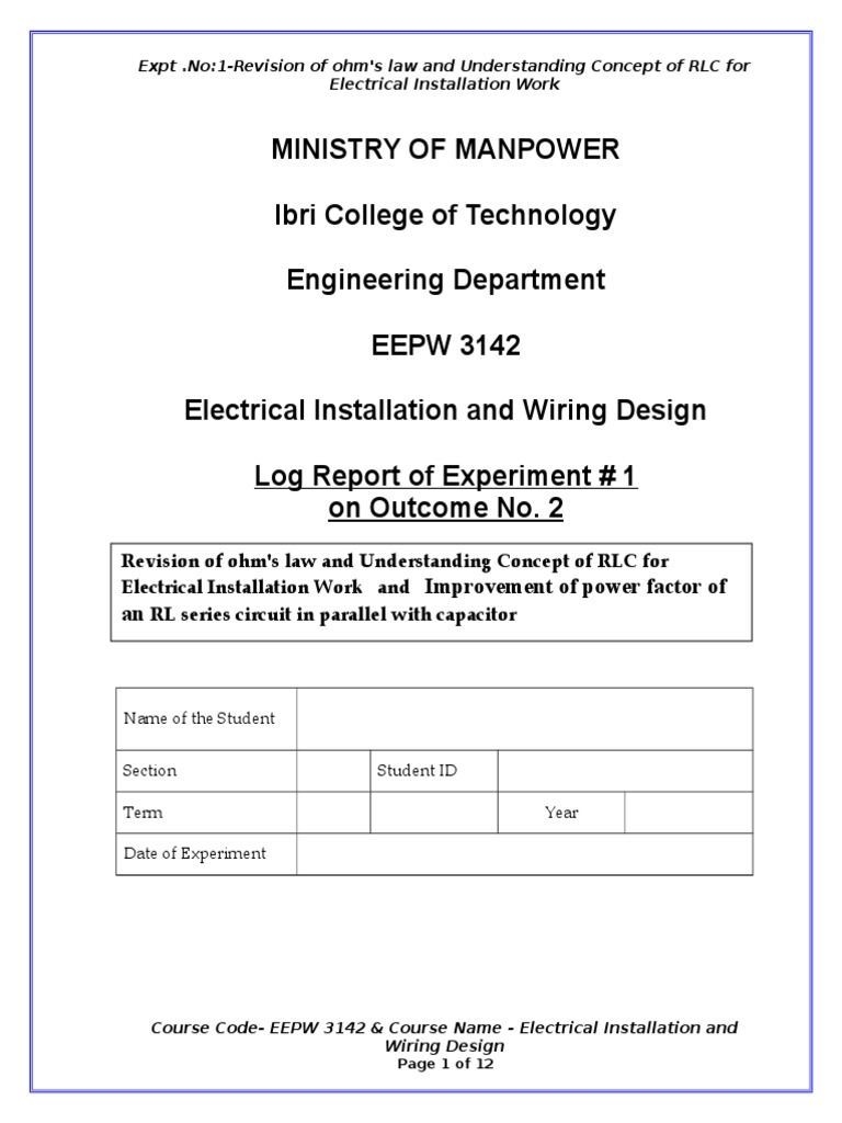 Ministry of Manpower Ibri College of Technology Engineering Department ...