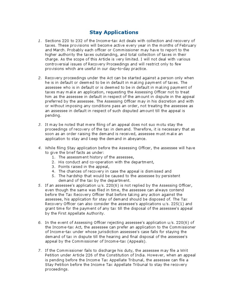 Stay Application Requirements | PDF | Income Tax In India | Tribunal