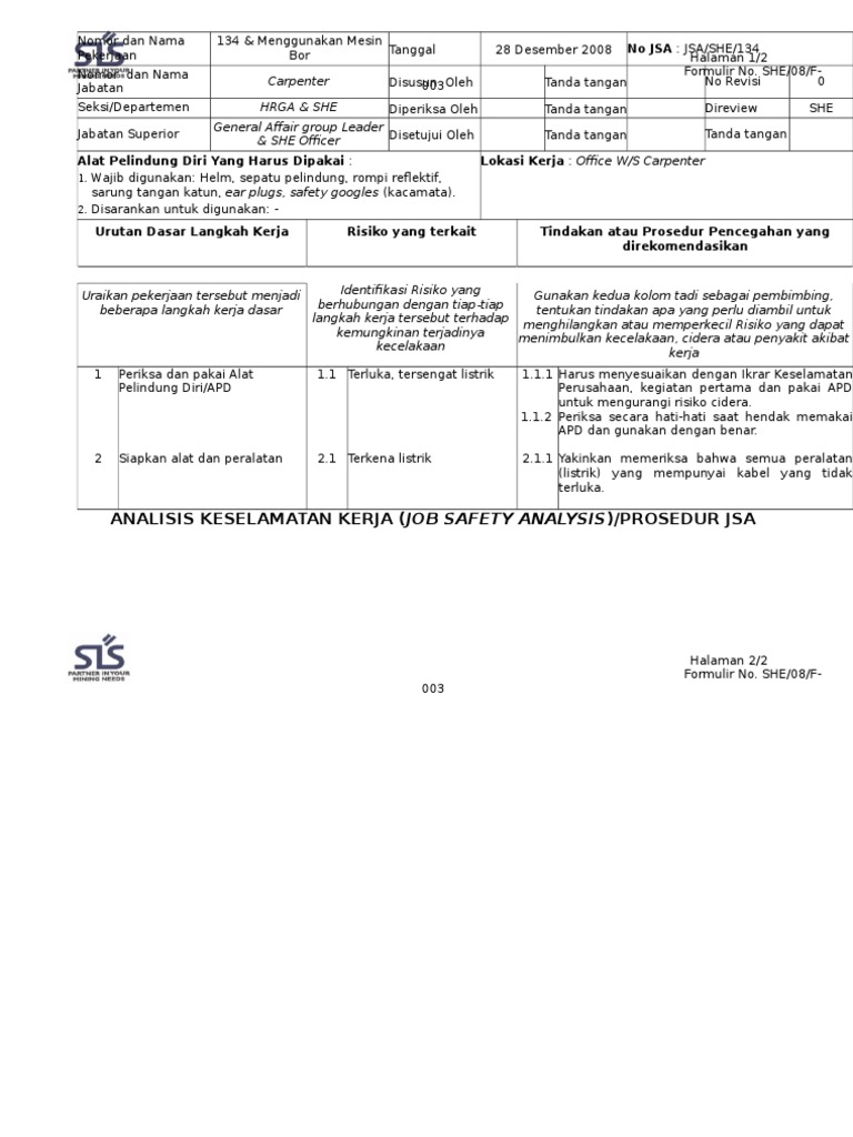JSA Menggunakan Mesin Bor | PDF