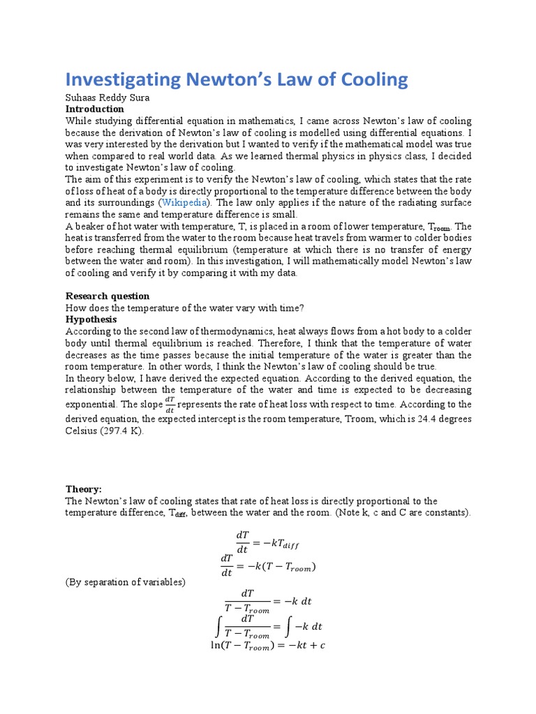 Verifying Newton's Law of Cooling | PDF | Thermal Conduction | Temperature