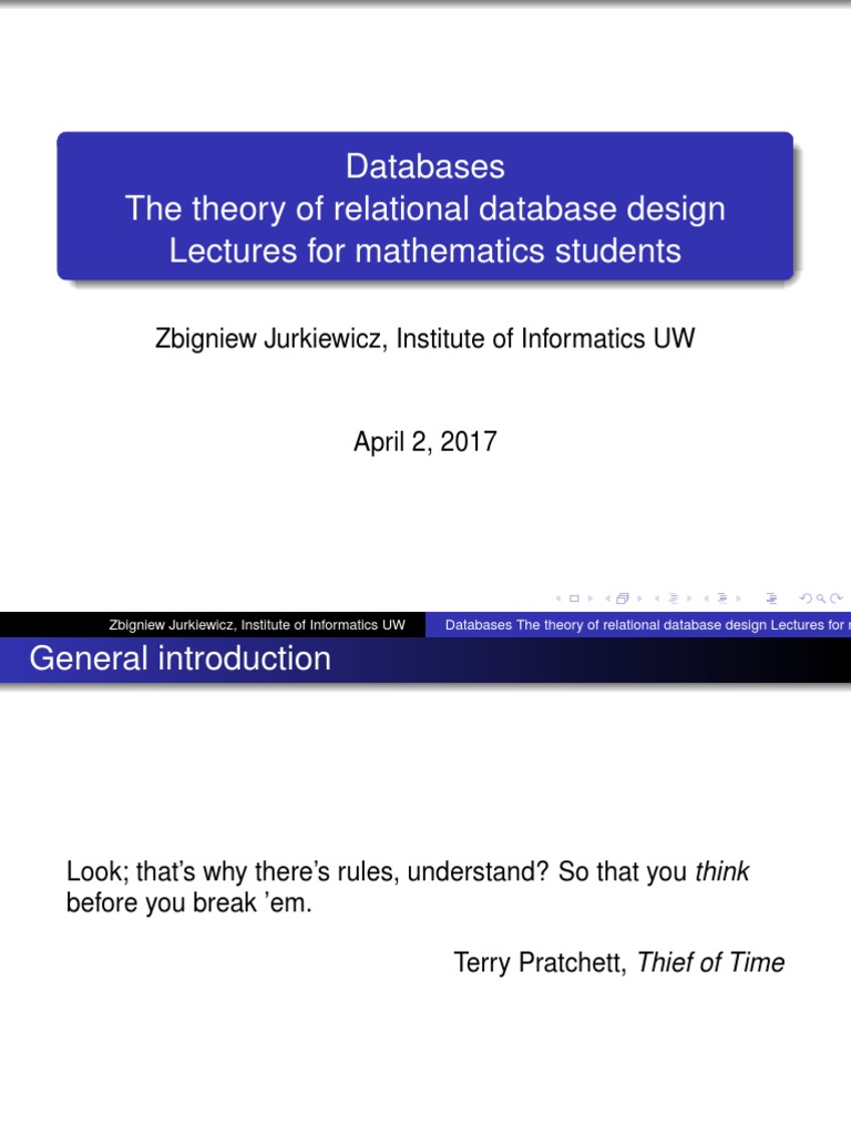 Databases The Theory of Relational Database Design Lectures For Mathematics Students | PDF ...