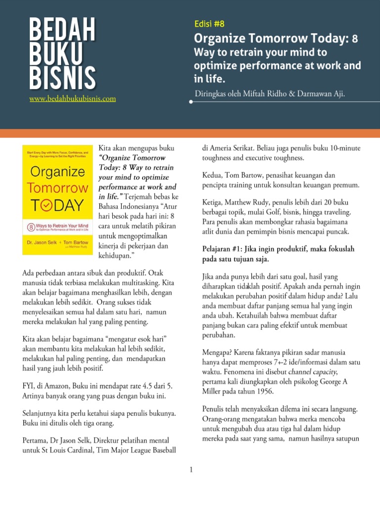 Bedah Buku Bisnis Organize Tomorrow Today | PDF