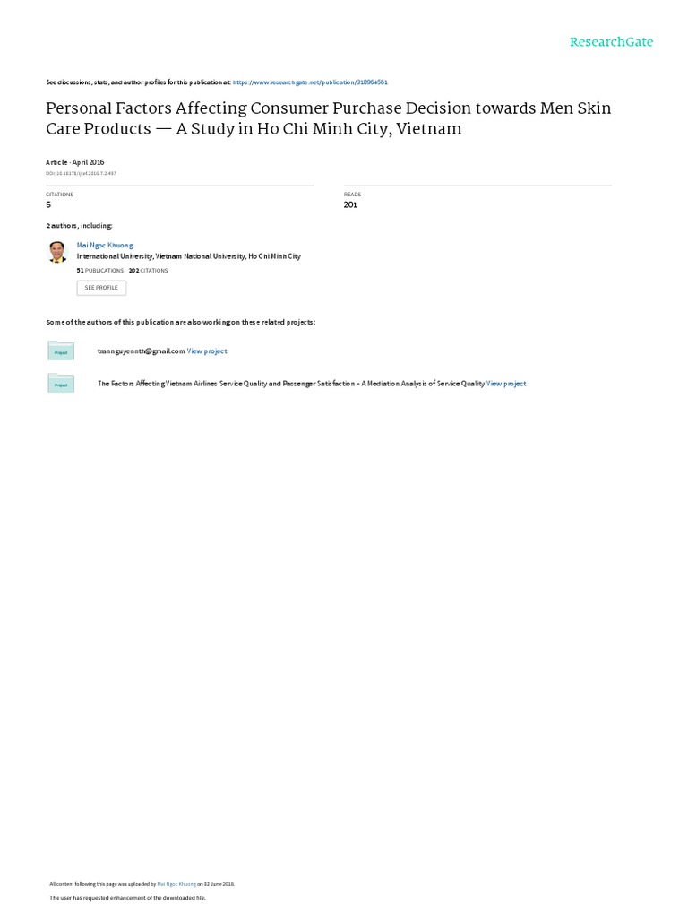 Personal Factors Affecting Consumer Purchase Decis Pdf Consumer Behaviour Behavior