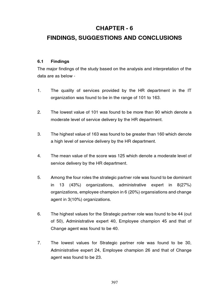 Findings, Conclusion, Suggestion PDF | PDF | Human Resources | Economies