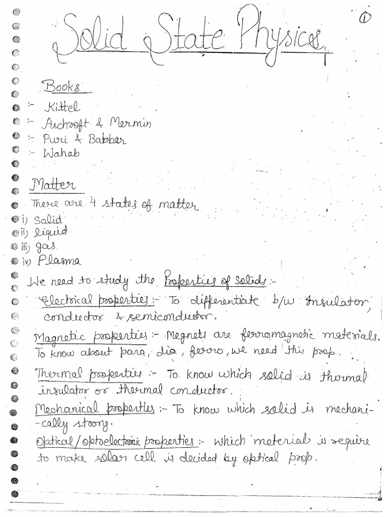 Solid State Physics Class Notes Pdf Pdf