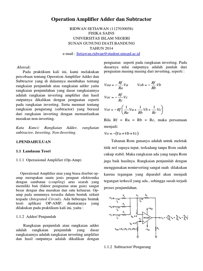 Operation Amplifier Adder Dan Subtractor | PDF