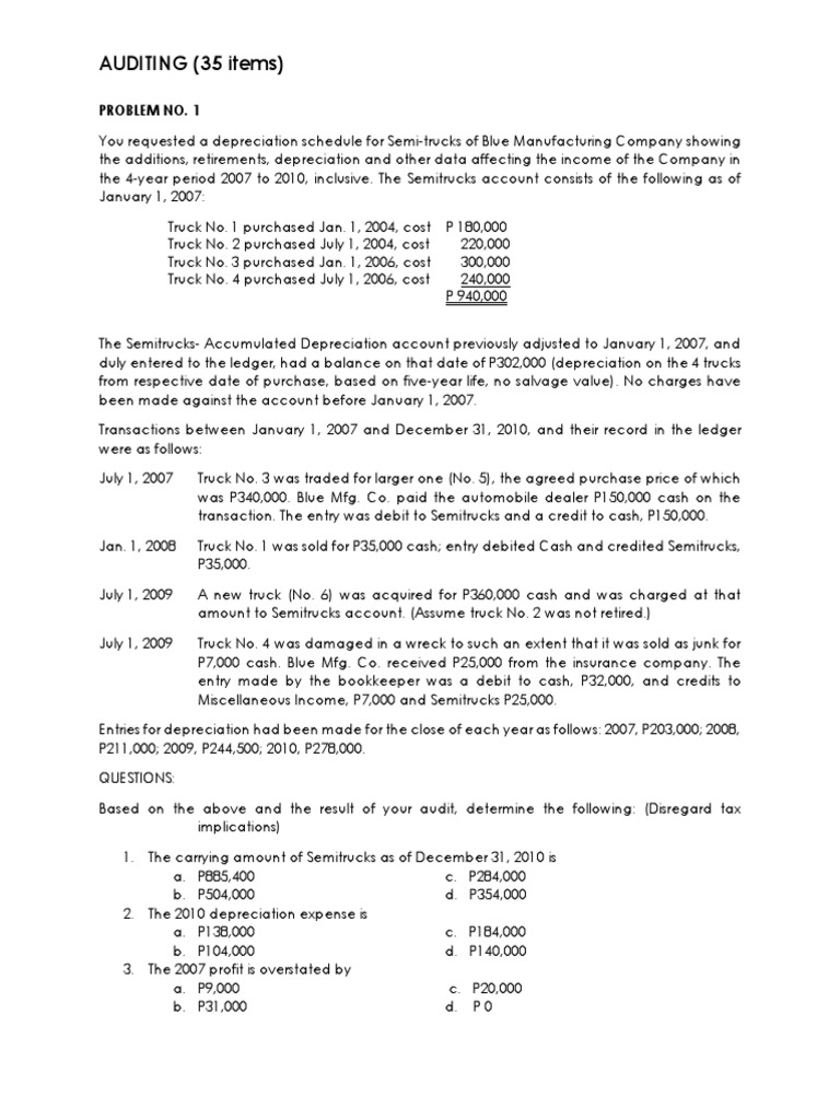 AUDITING (35 Items) : Problem No. 1 | PDF | Audit | Financial Statement