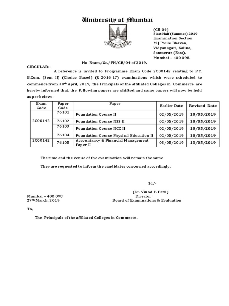 University of Mumbai: Circular | PDF