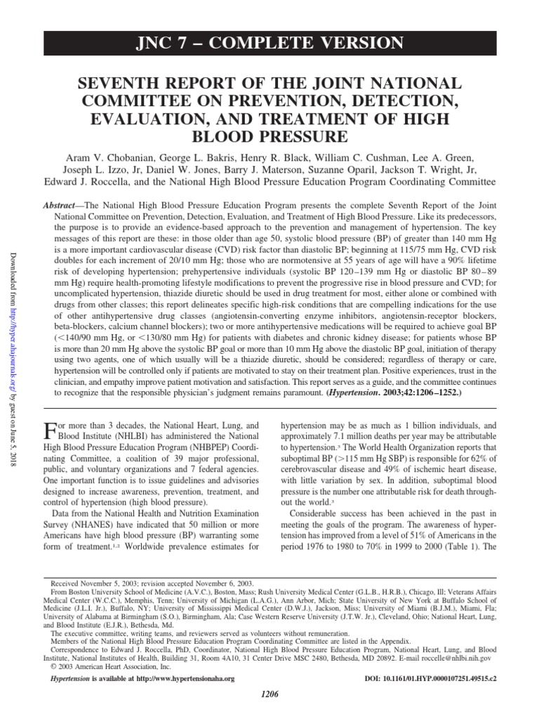 JNC 7 - Complete Version | PDF | Blood Pressure | Hypertension