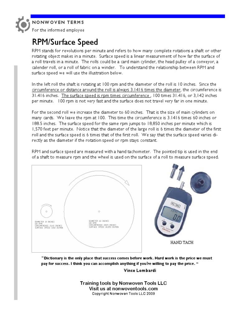 RPM/Surface Speed: Nonwoven Terms | PDF | Speed | Mechanical Engineering