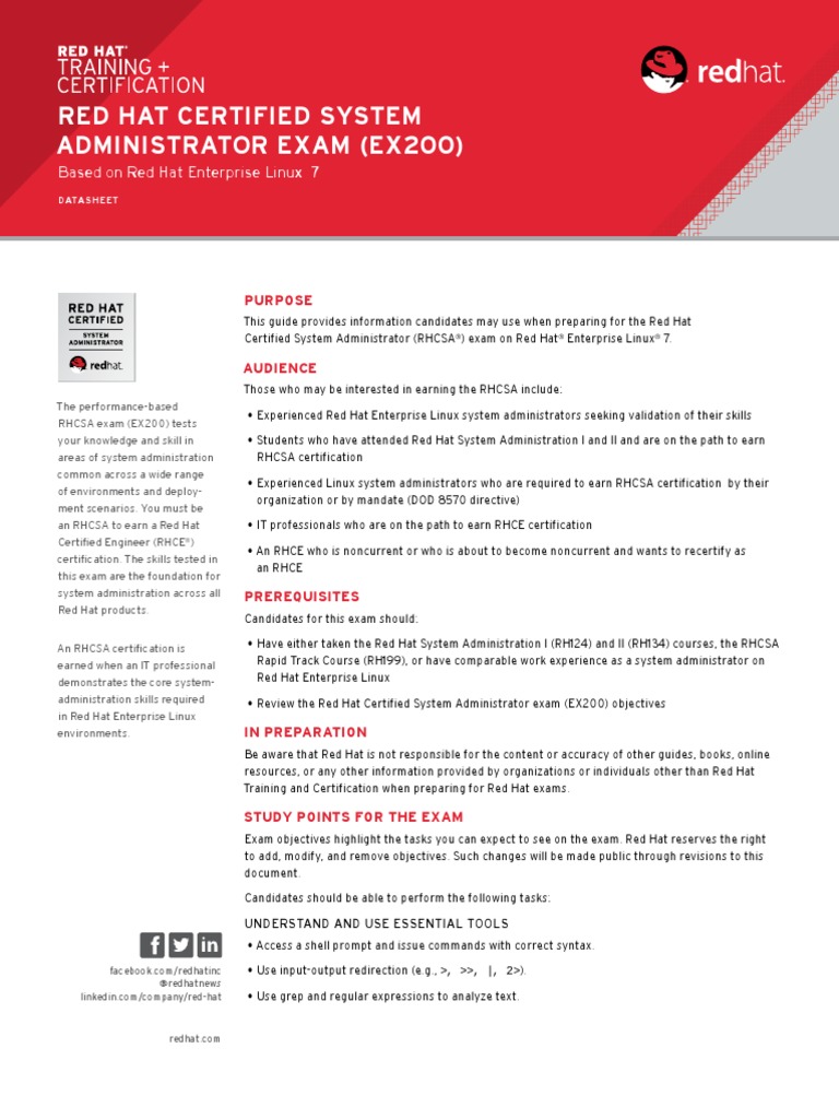 Exam Objectives - Red Hat Certified System Administrator Exam (EX200v7 ...