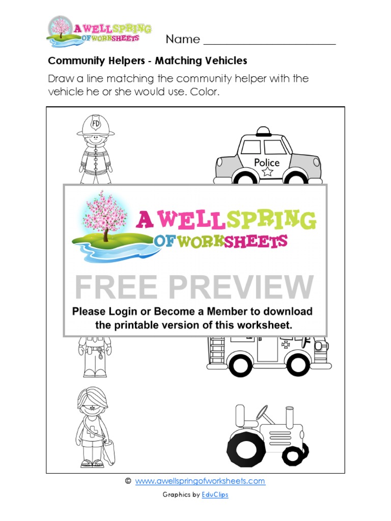 Name - : Draw A Line Matching The Community Helper With The Vehicle He ...