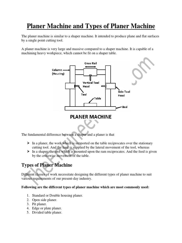 Planer Machine and Types of Planer Machine | PDF | Machines | Metalworking