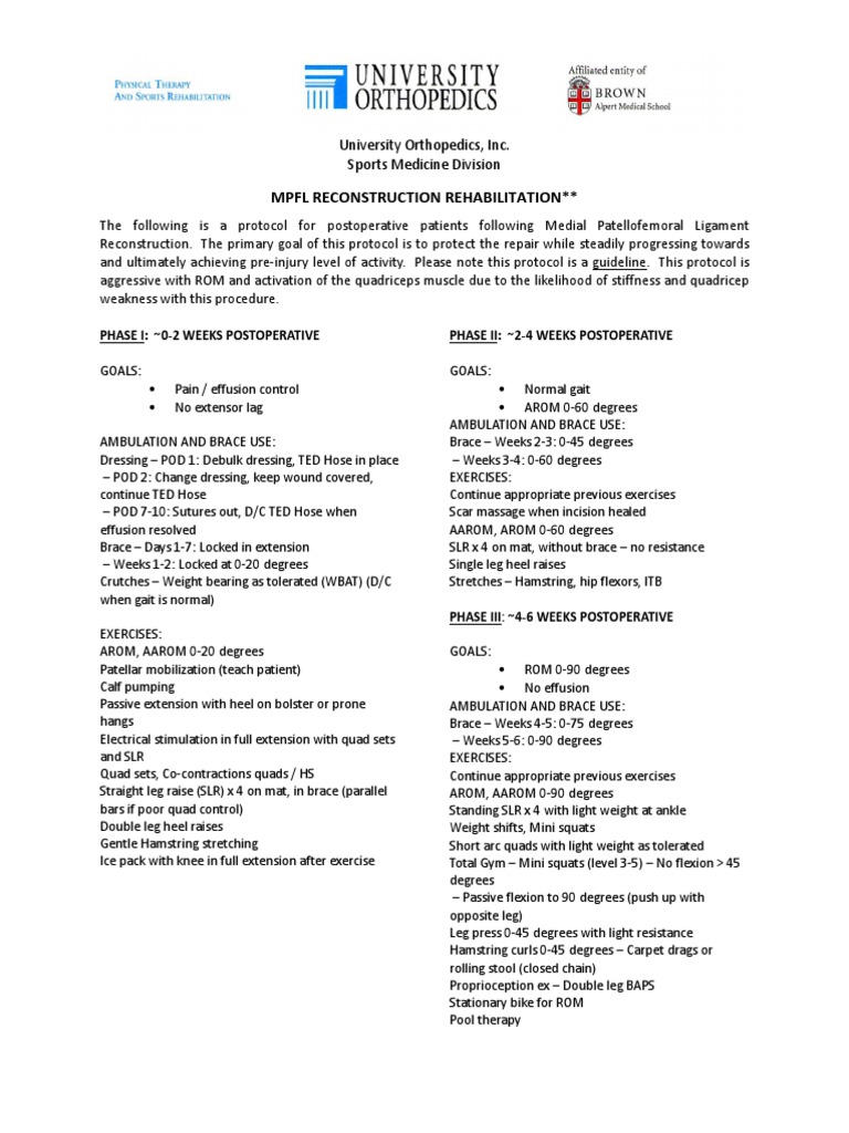 MPFL Reconstruction Rehabilitation : University Orthopedics, Inc ...
