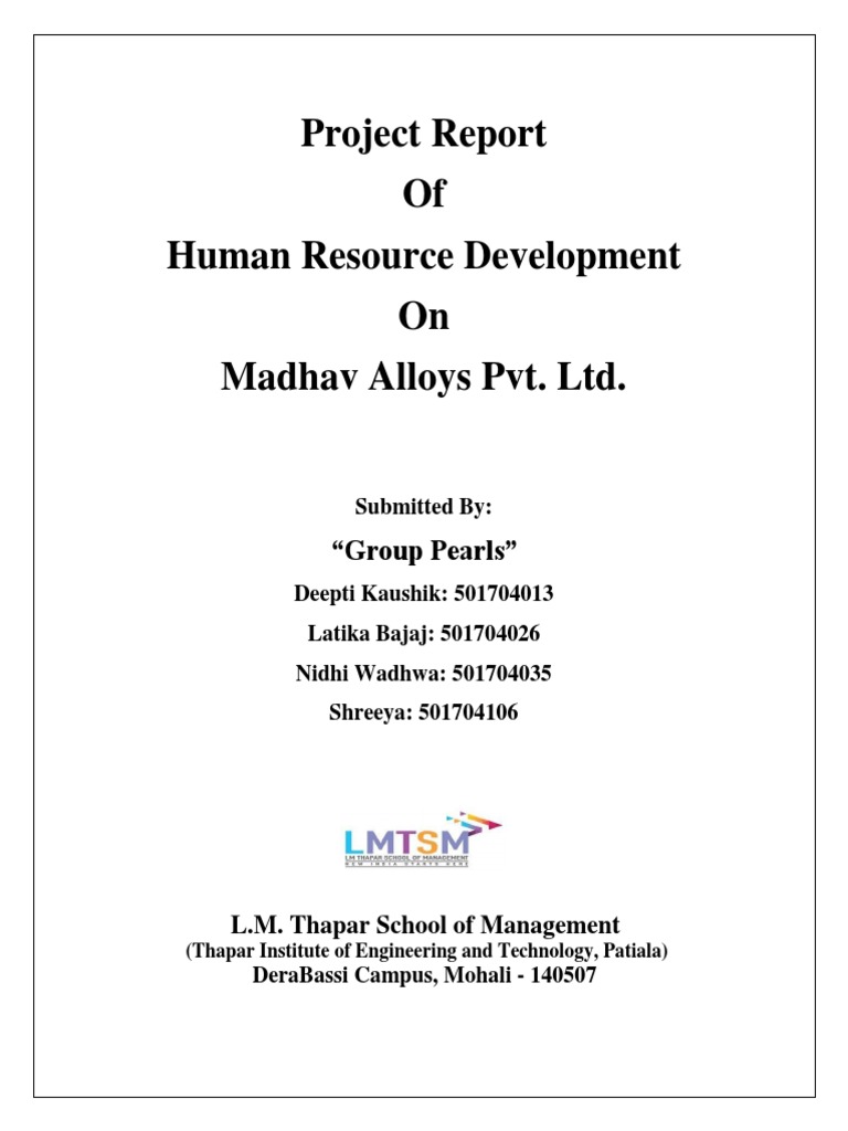 Project Report of Human Resource Development On Madhav Alloys Pvt. LTD ...