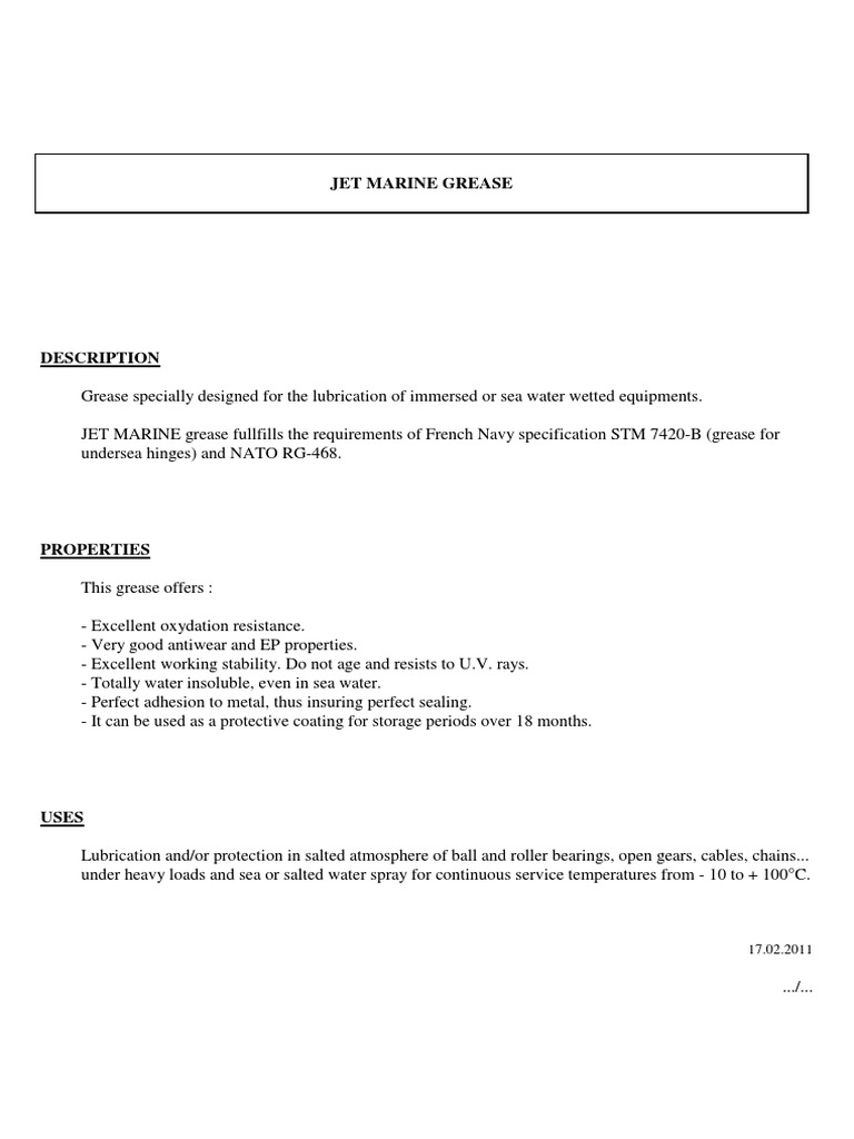 Jet Marine Grease - Tds | PDF | Lubricant | Petroleum