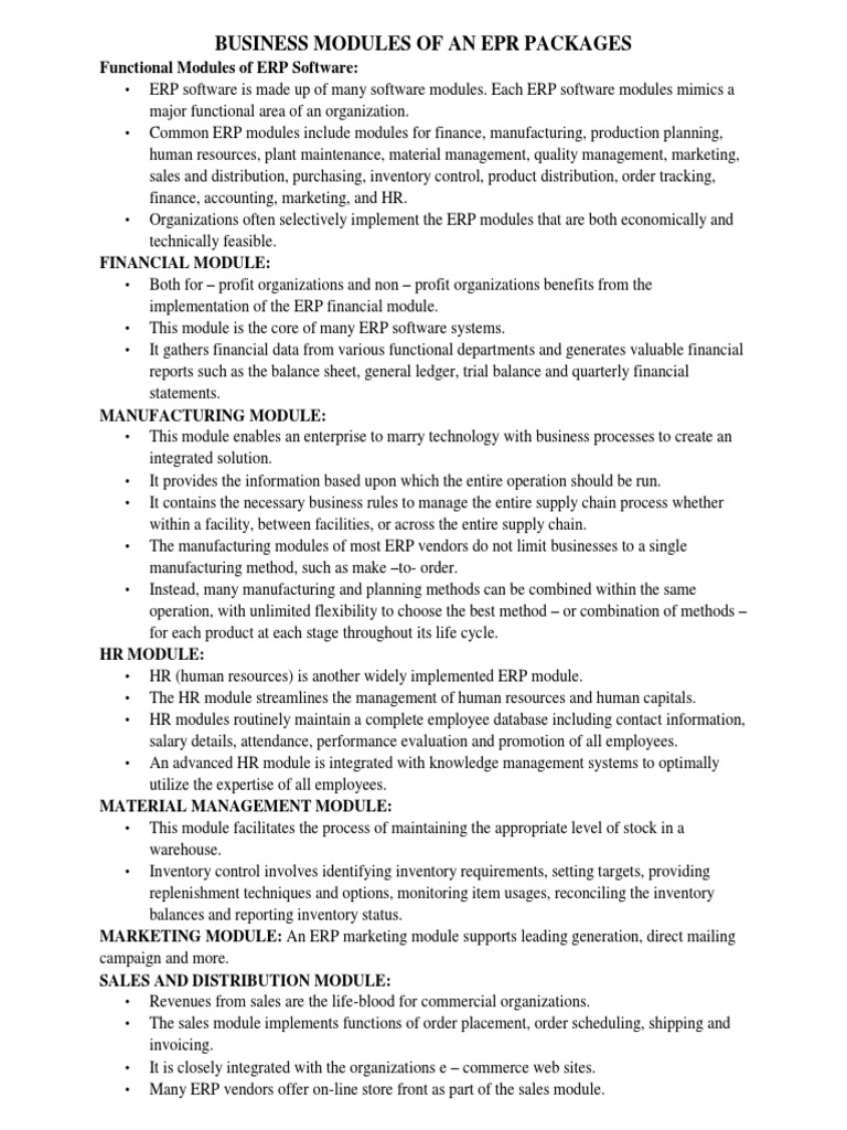Business Modules of An Epr Packages | PDF | Enterprise Resource ...