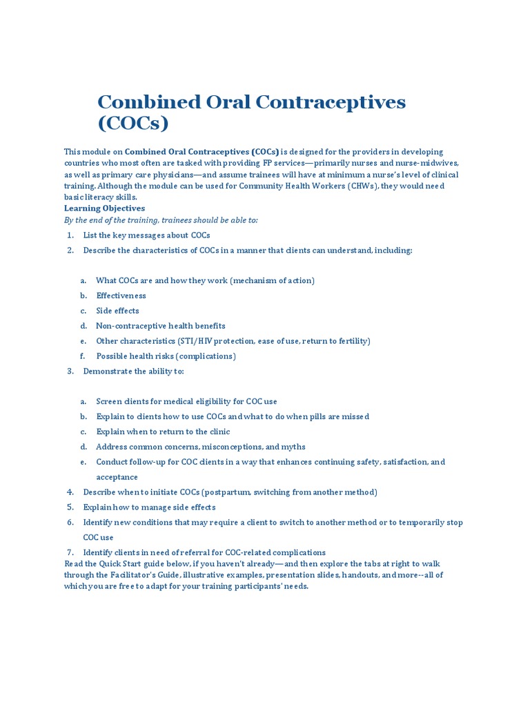 Understanding Combined Oral Contraceptives | PDF | Combined Oral ...