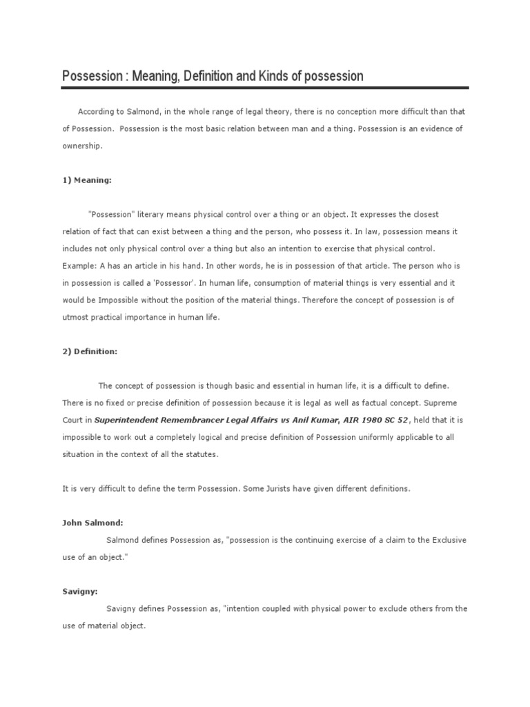 Possession: Meaning, Definition and Kinds of Possession | PDF ...
