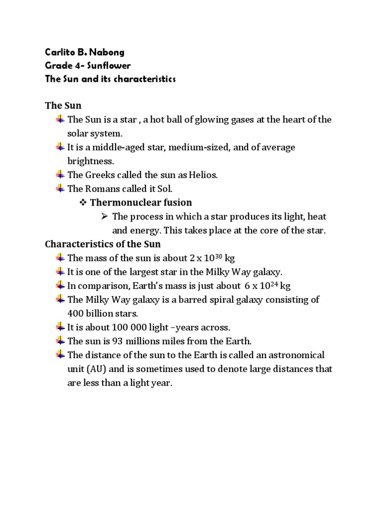 Carlito B. Nabong Grade 4-Sunflower The Sun and Its Characteristics The ...