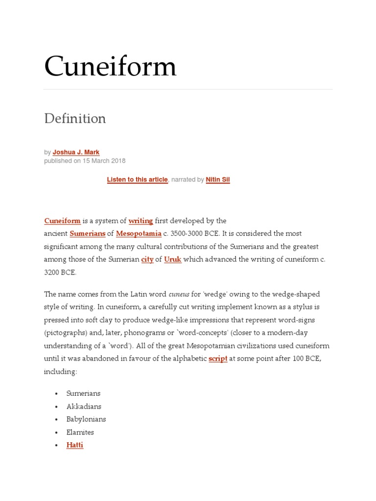Cuneiform: The Sumerian Writing System | PDF | Alphabet | Cuneiform