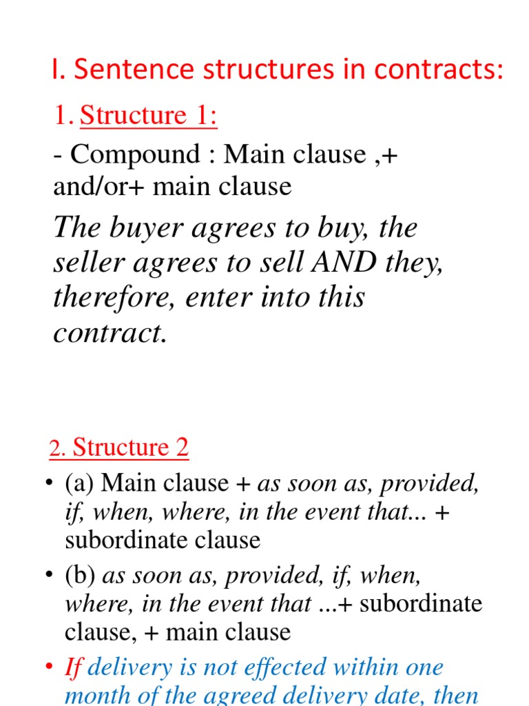 I. Sentence Structures in Contracts:: 1. Structure 1 | PDF | Sales ...