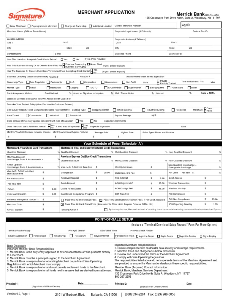 Merchant Application Merrick Bank: Your Schedule of Fees (Schedule 'A ...