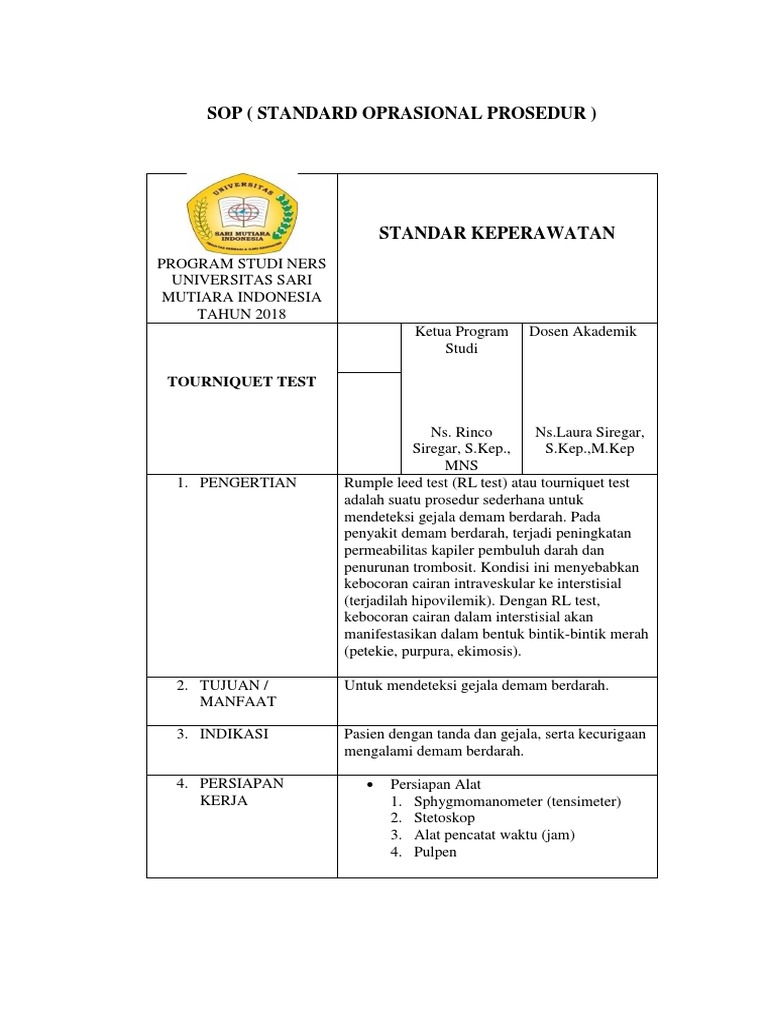 SOP Uji Tourniquet untuk Demam Berdarah | PDF