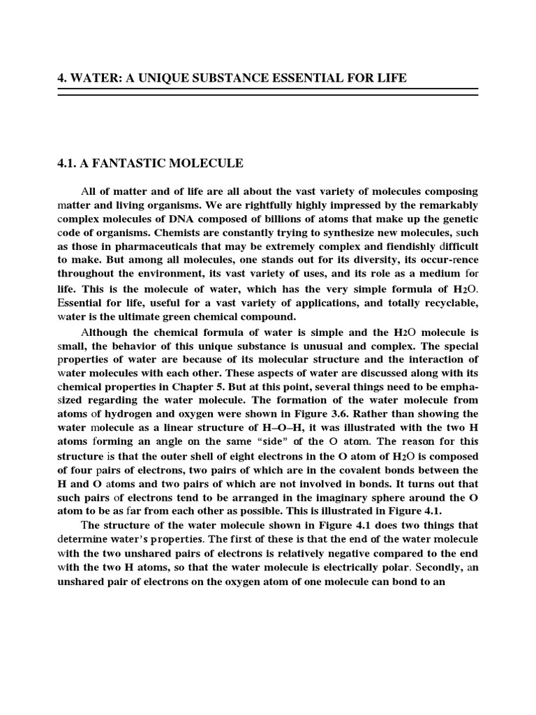 Water: A Unique Substance Essential For Life | PDF | Molecules ...