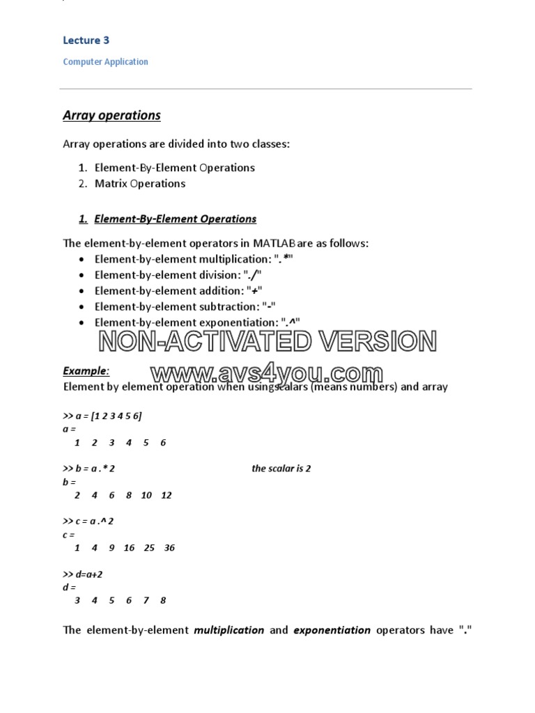 Non-Activated Version: Array Operations | PDF | Matrix (Mathematics ...
