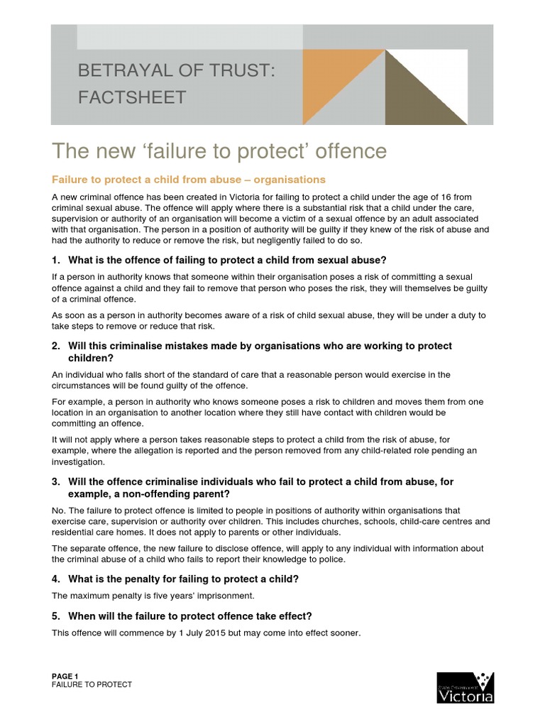 The New Failure To Protect' Offence: Betrayal of Trust: Factsheet | PDF ...