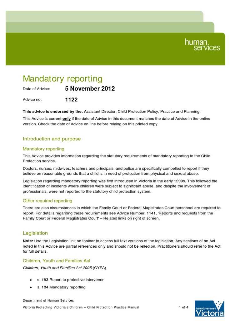 1122 Mandatory Reporting | PDF | Child Protection | Child Abuse