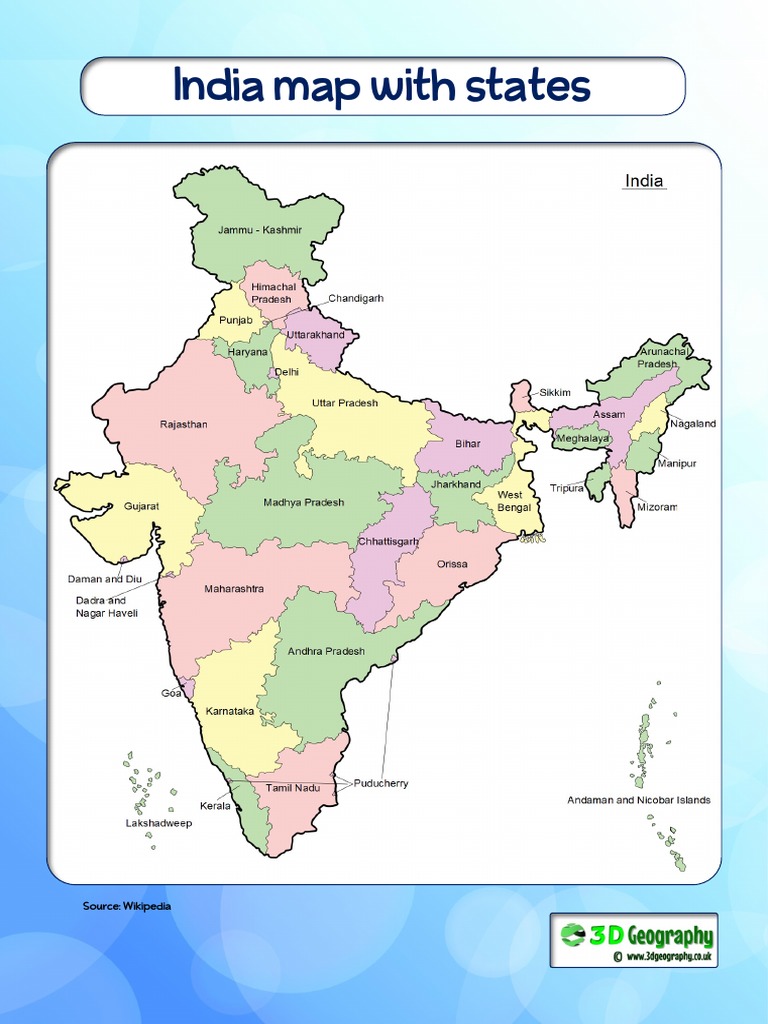 India Map With States: Source: Wikipedia | PDF