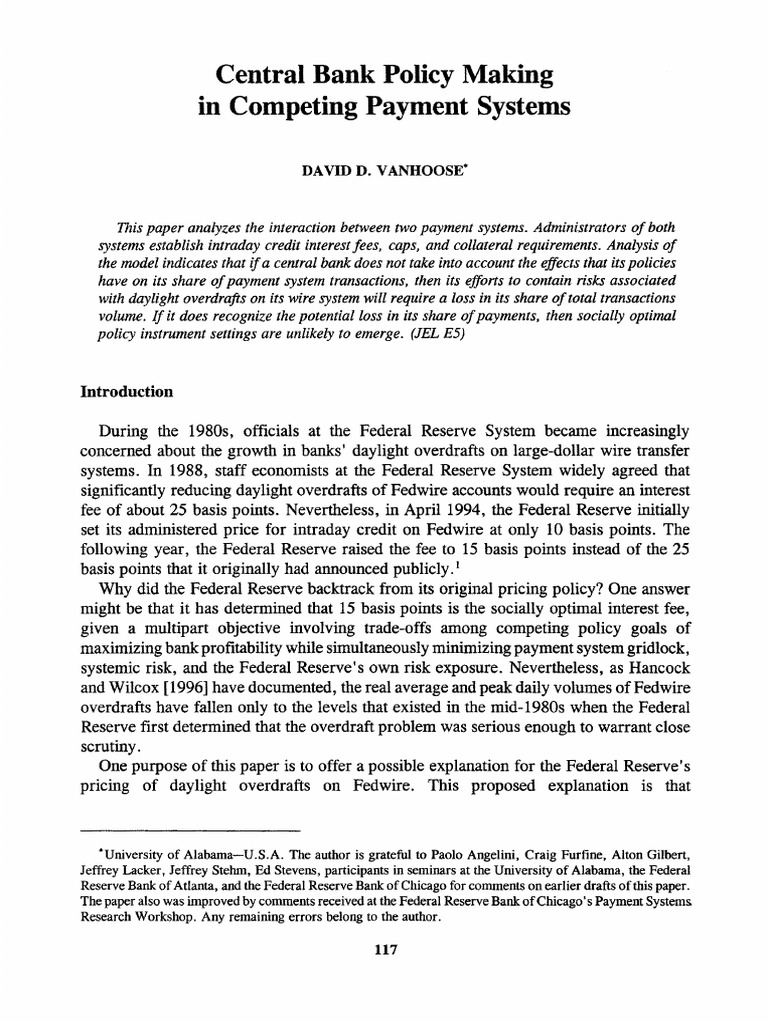 Analyzing the Interactions Between Central Bank Payment System Policies ...