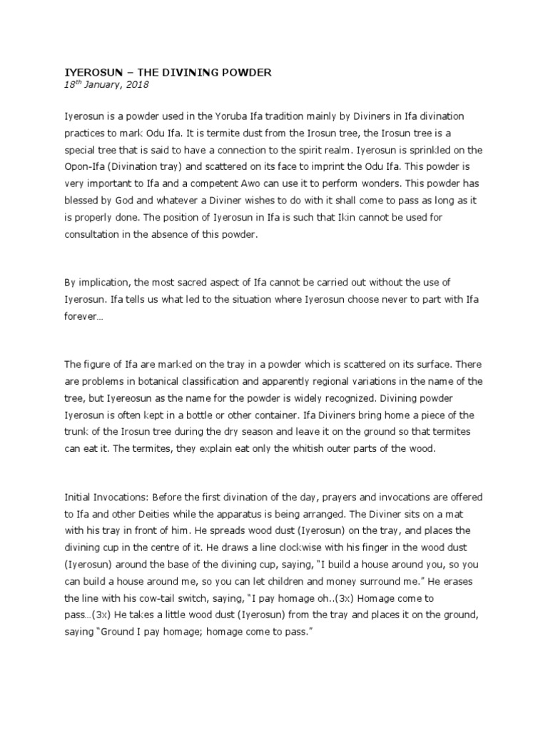 Iyerosun Divining Powder | PDF | Religious Belief And Doctrine ...