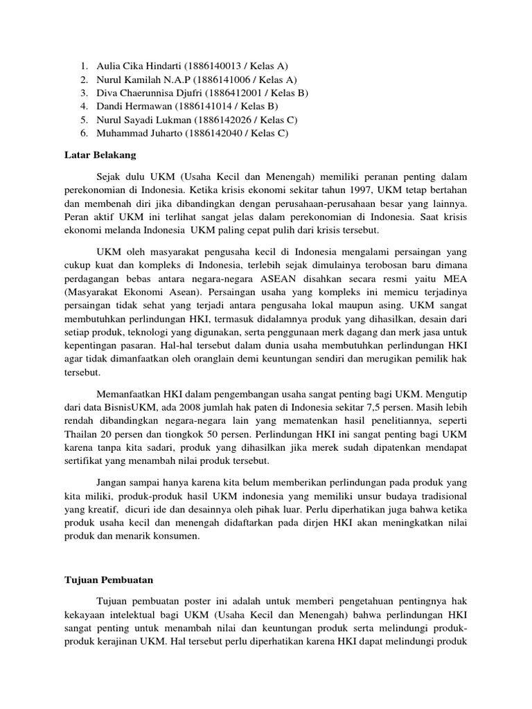 Tugas HKI Deskripsi Poster_Aulia Cika Hindarti_1886140013_A, Nurul Kamilah_1886141006_A, Diva ...