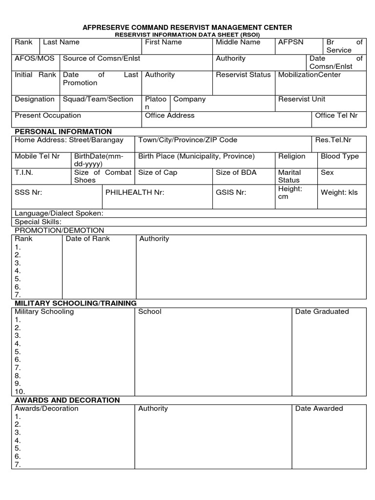 RIDS Form New 2018 | Download Free PDF | Armed Conflict